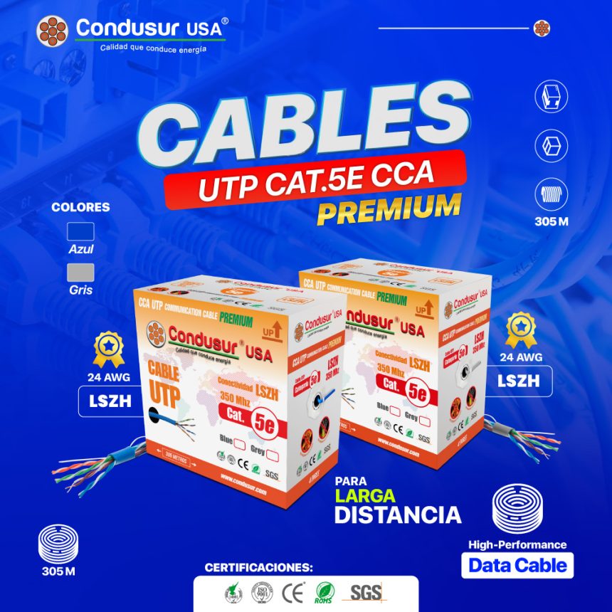 CABLE UTP PREMIUM CAT.5E CCA AZUL - Grupo Yllaconza