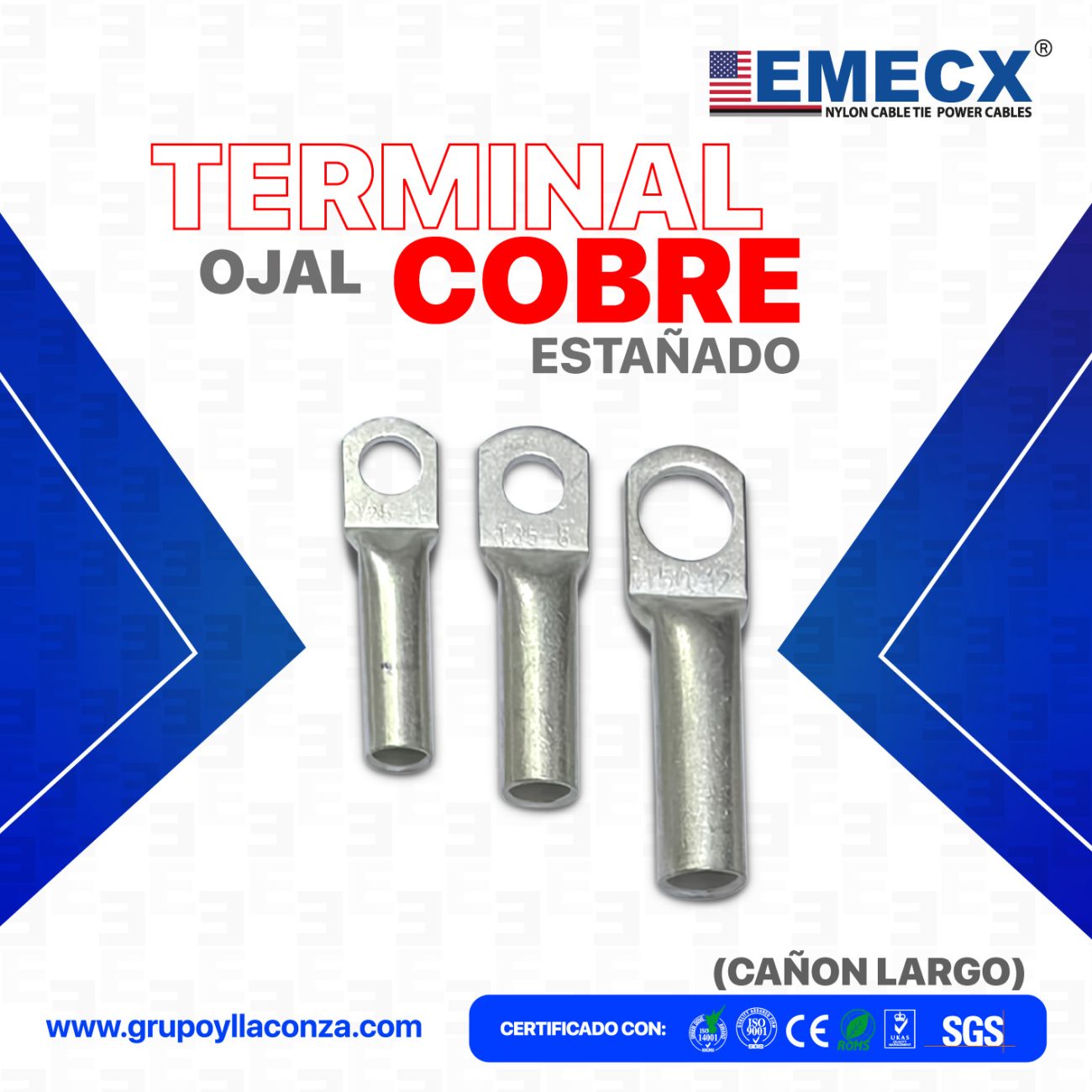 Terminal Tipo Ojal Cañón Largo - Cobre Estañado - Grupo Yllaconza